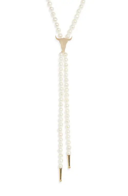 Established Genuine Cultured Pearl Steer Head Bolo Necklace - Yellow Gold