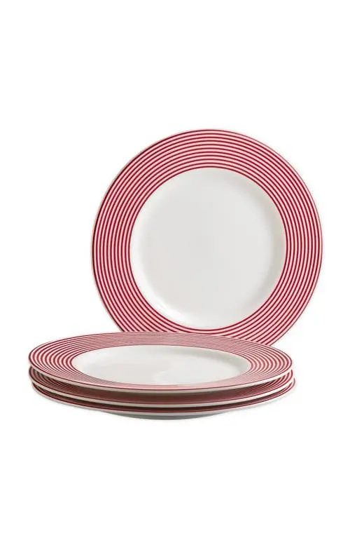 CASKATA Newport Crimson Stripe Rimmed Dinner Plate Porcelainset 4