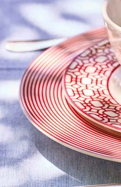 CASKATA Newport Crimson Stripe Rimmed Dinner Plate Porcelainset 4