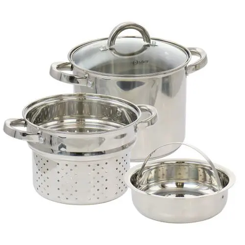 OSTER Sangerfield 5 Quart Stainless Steel Pasta Pot With Steamer Insert And Basket - Silver