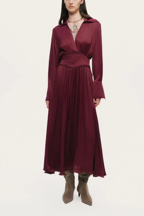 NOCTURNE Plunging V-neck Collared Midi Shirt Dress