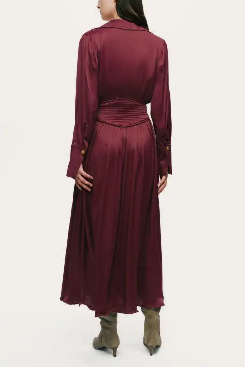 NOCTURNE Plunging V-neck Collared Midi Shirt Dress