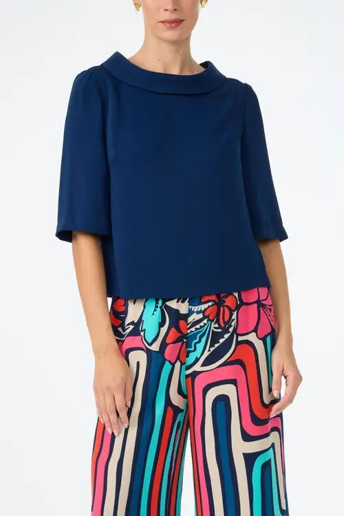 Trina Turk Kailee Folded Neckline Top - Ink