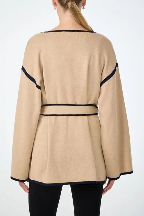 Trina Turk Wright Belted Cardigan - Camel/indigo