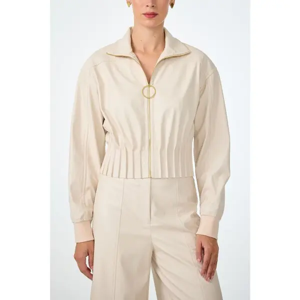 Trina Turk Faux Leather Jacket - Ecru