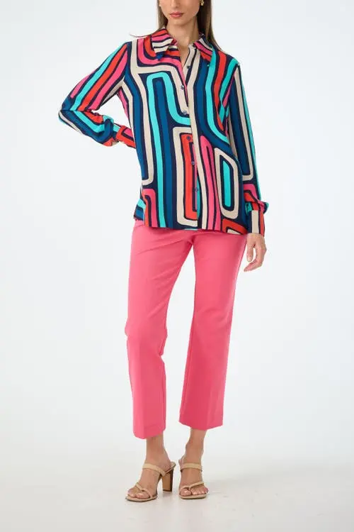 Trina Turk Geometric Print Long Sleeve Button-up Shirt