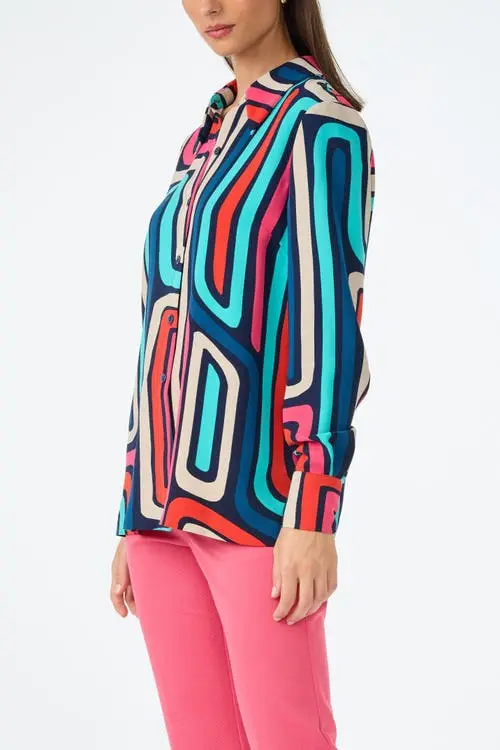Trina Turk Geometric Print Long Sleeve Button-up Shirt