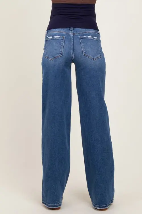 PINKBLUSH Lightly Distressed Wide Leg Maternity Jeans
