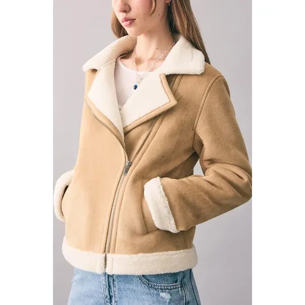 Mango Faux Suede Jacket With Faux Shearling Lining