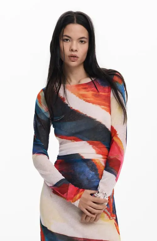 Desigual Long Sleeve Abstract Print Dress