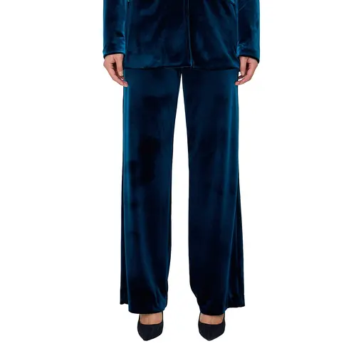 LILY AND LIONEL Valerie Straight Leg Velvet Trousers - Medium Blue