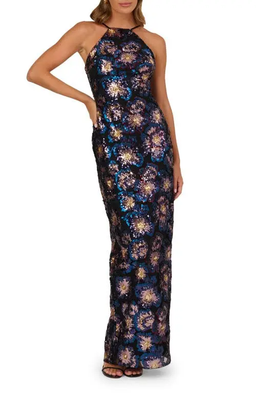 Adrianna Papell Sequin Floral Column Gown