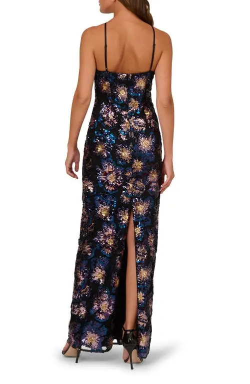 Adrianna Papell Sequin Floral Column Gown