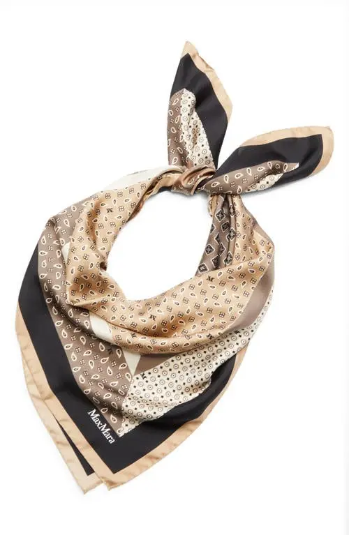 Max Mara Paisley Monogram Silk Square Scarf - Beige