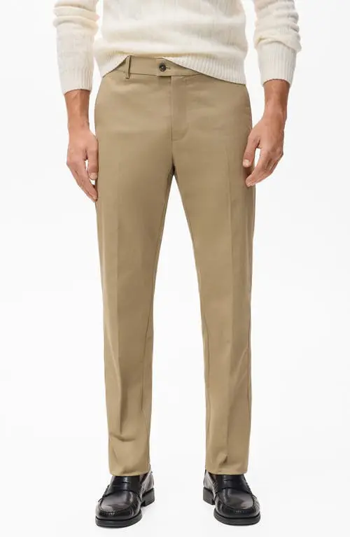 Mango Slim Fit Stretch Cotton Twill Pants - Beige