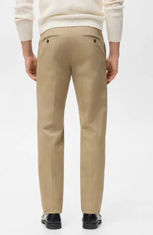Mango Slim Fit Stretch Cotton Twill Pants - Beige