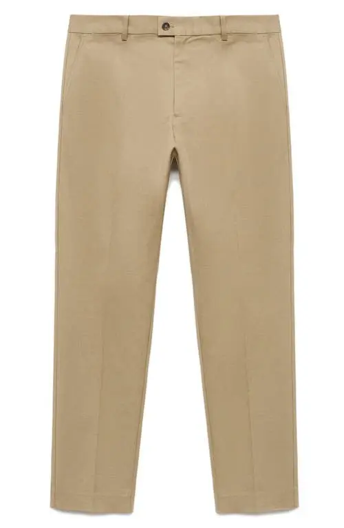 Mango Slim Fit Stretch Cotton Twill Pants - Beige