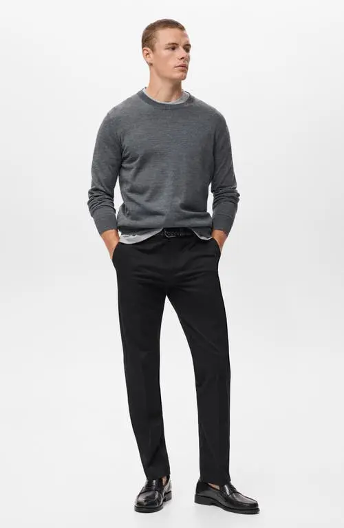 Mango Slim Fit Stretch Cotton Twill Pants - Navy