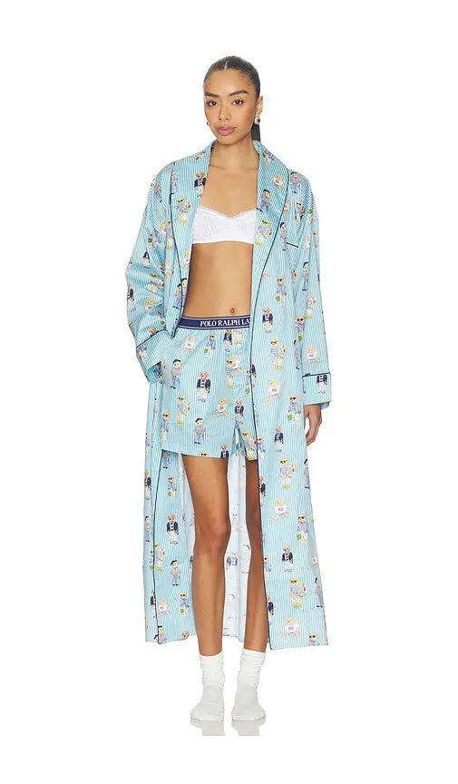 Polo Ralph Lauren Heritage Robe In Blue - Aqua Mist Bear