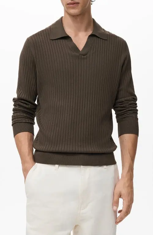 Mango Rib Polo Sweater - Khaki Green