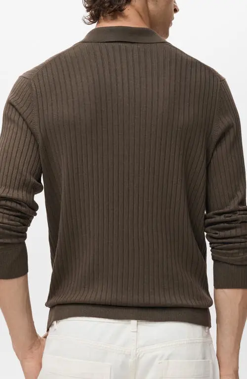 Mango Ribbed Polo Sweater - Khaki Green
