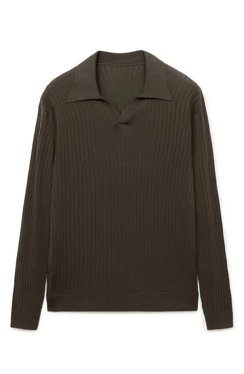 Mango Ribbed Polo Sweater - Khaki Green