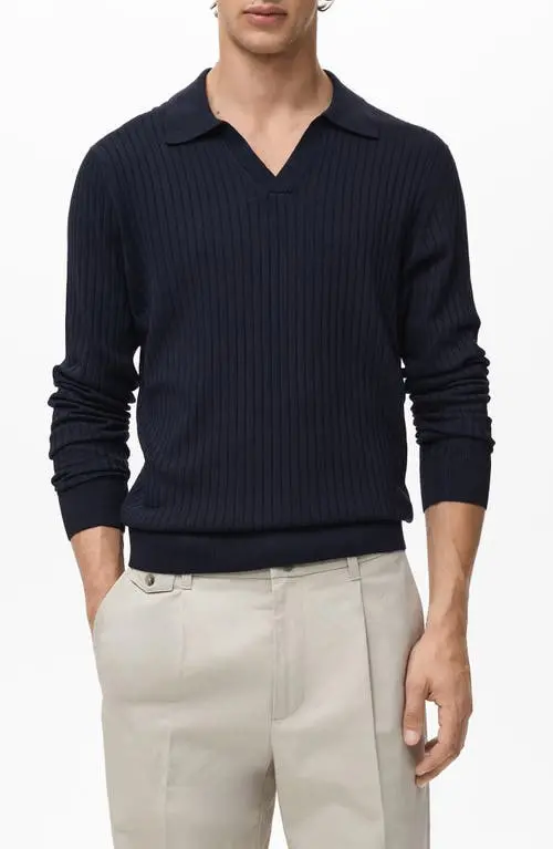 Mango Rib Polo Sweater - Navy