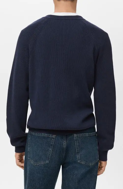 Mango Ribbed Cotton Blend Cardigan - Navy