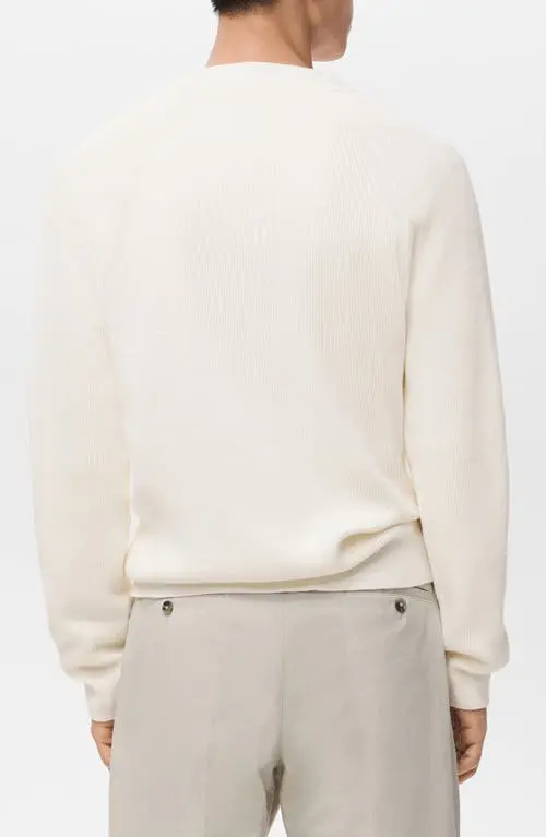 Mango Ribbed Cotton Blend Cardigan - Off White