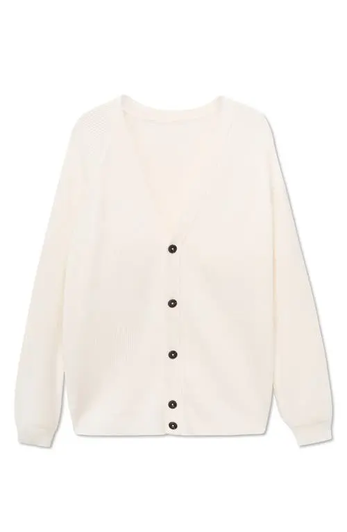 Mango Ribbed Cotton Blend Cardigan - Off White
