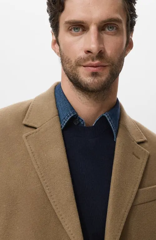 Mango Slim-fit Wool-blend Overcoat - Medium Brown