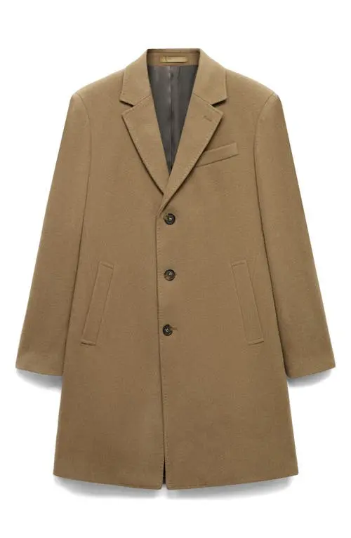 Mango Slim-fit Wool-blend Overcoat - Medium Brown