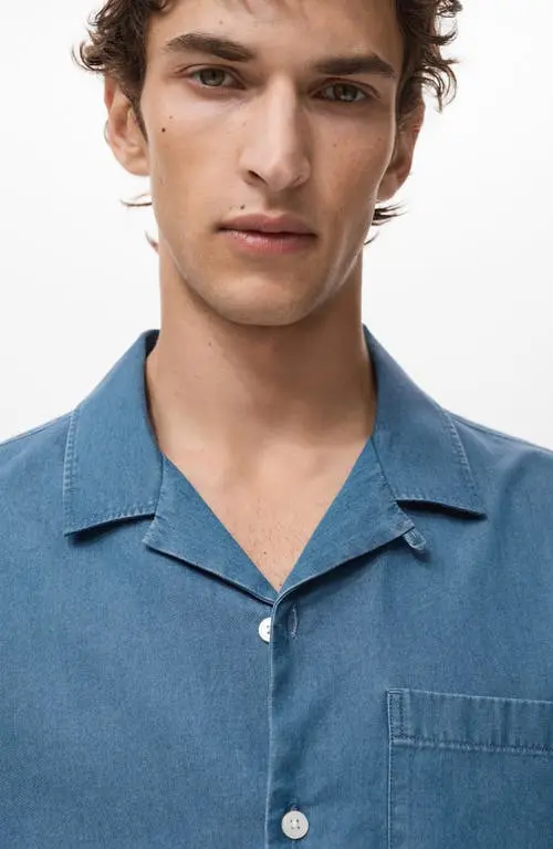 Mango Cotton Denim Camp Shirt - Indigo Blue
