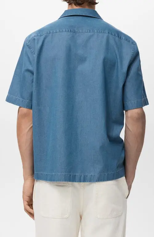 Mango Cotton Denim Camp Shirt - Indigo Blue
