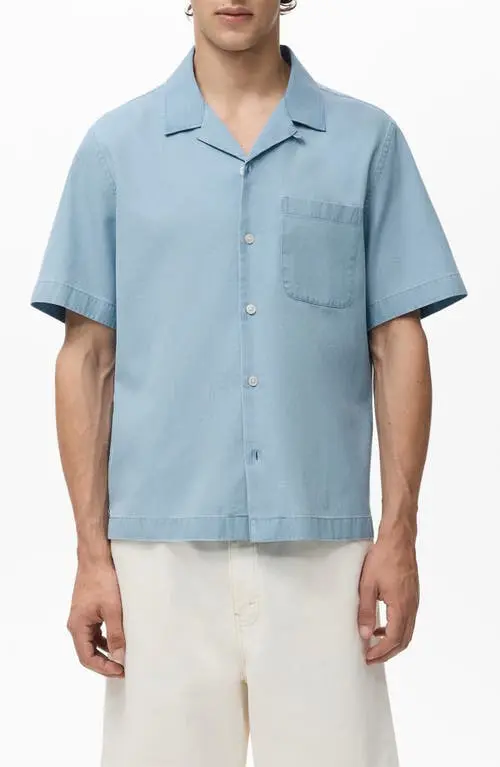 Mango Cotton Denim Camp Shirt - Light Blue