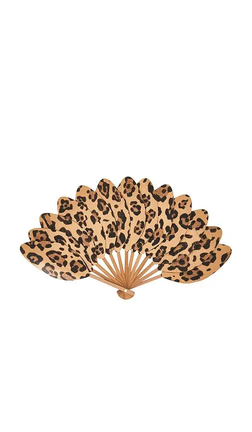 EVA VENTAI Large Palmette Leather Classic Format Fan - Leopard