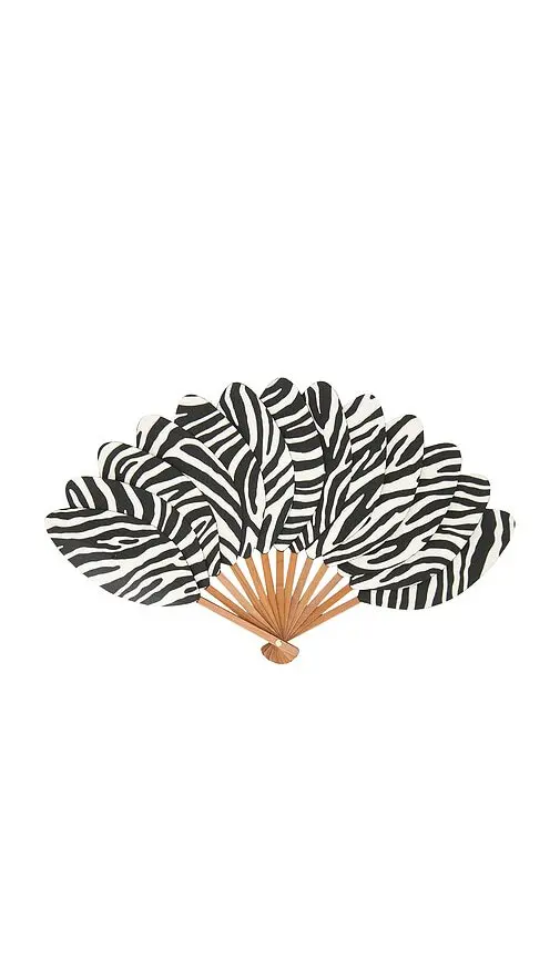 EVA VENTAI Large Palmette Leather Classic Format Fan - Zebra