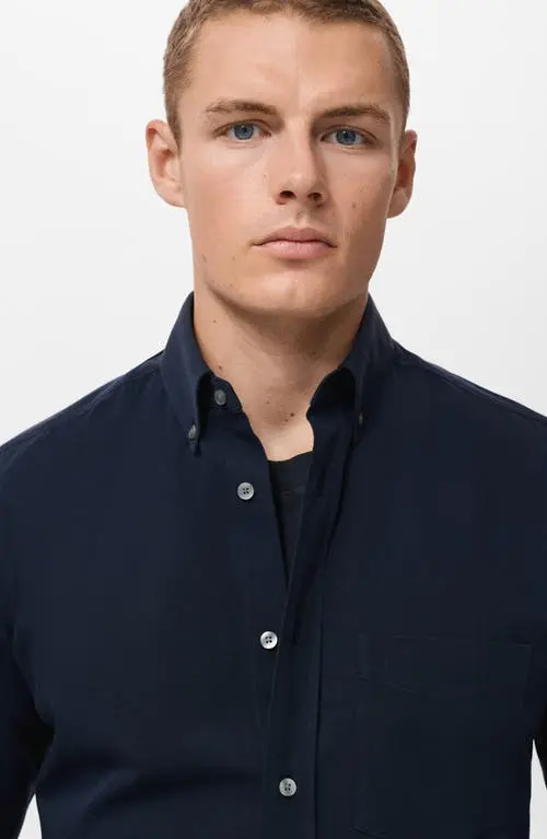 Mango Regular Fit Button Down Shirt - Navy