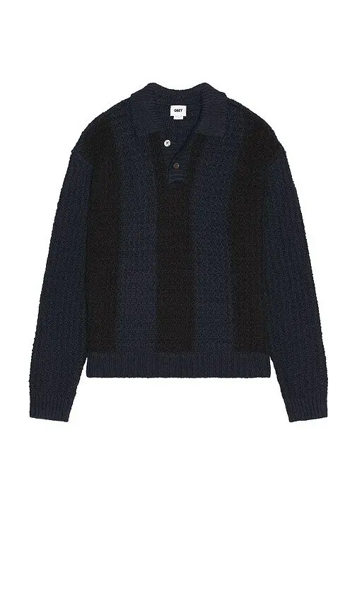 Obey Textured Rugby Polo In Navy - Dark Navy Multi