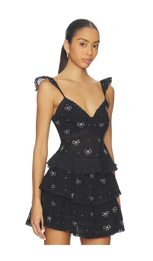 LoveShackFancy Lainie Top With Rhinestone Detailing - Black