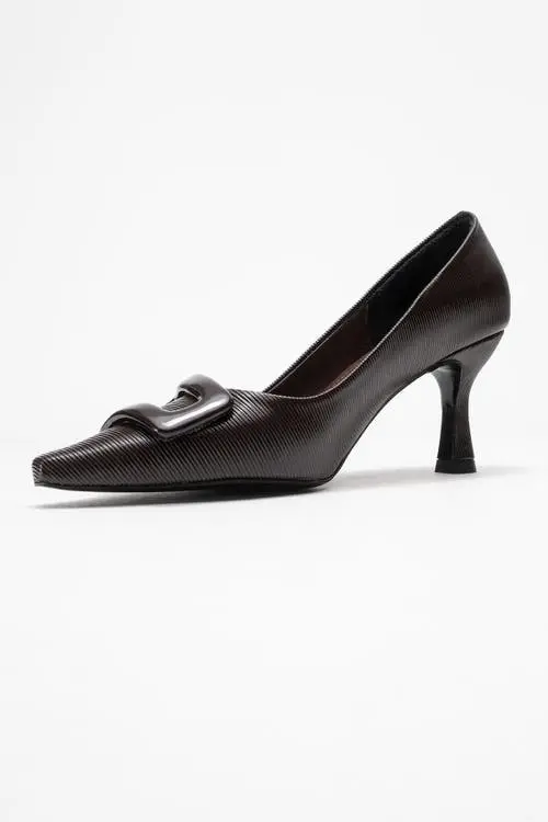 PROLOGUE SHOES Astra Buckle Pointed-toe Pumps - Brown