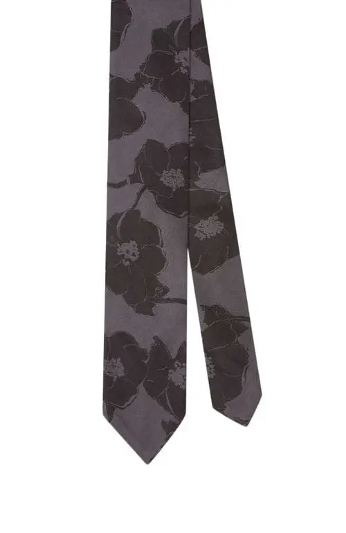 Robert Talbott Duvall Large Floral Jacquard Unlined Necktie - Gray