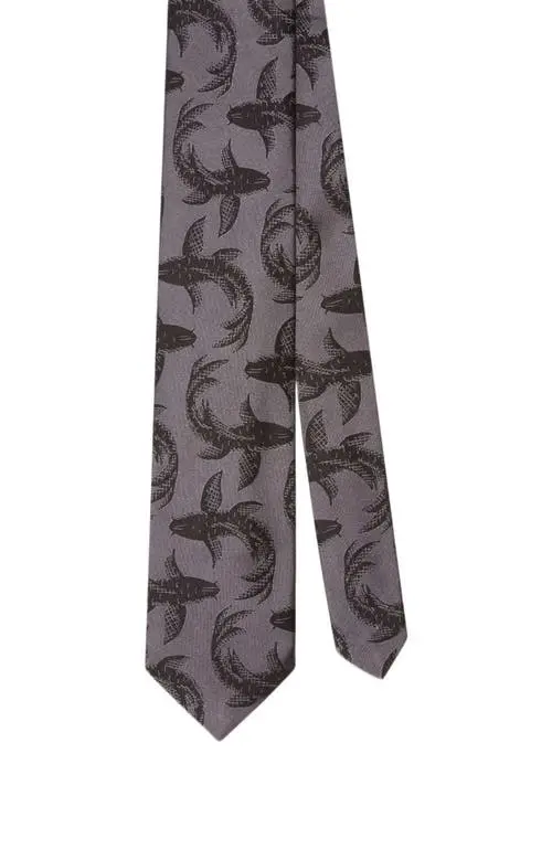 Robert Talbott Koi Fish Jacquard Necktie - Gray