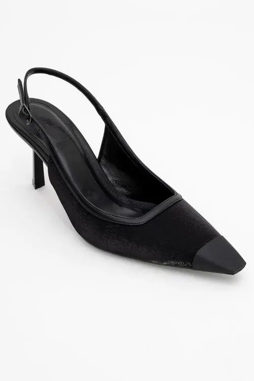 PROLOGUE SHOES Alive Satin Slingback Pumps - Black Satin