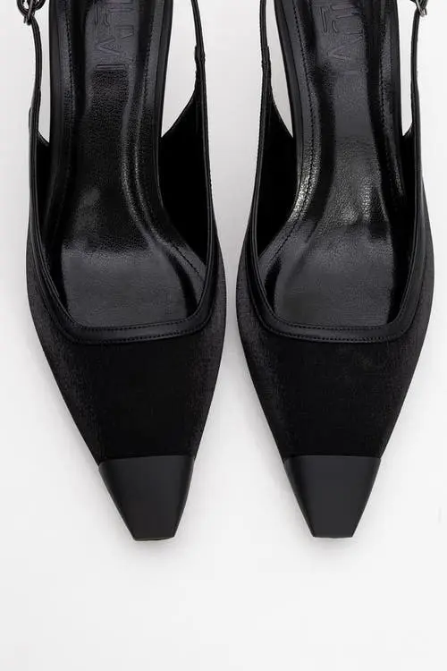 PROLOGUE SHOES Alive Satin Slingback Pumps - Black Satin