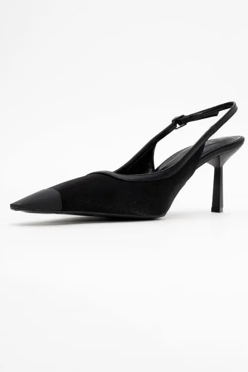 PROLOGUE SHOES Alive Satin Slingback Pumps - Black Satin
