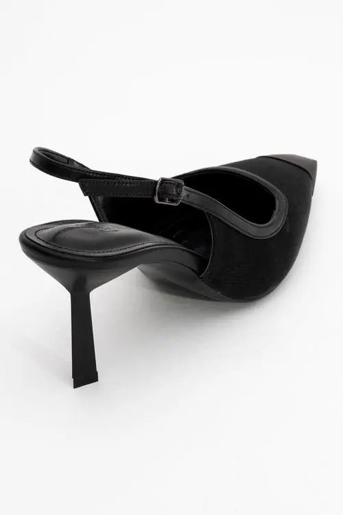 PROLOGUE SHOES Alive Satin Slingback Pumps - Black Satin