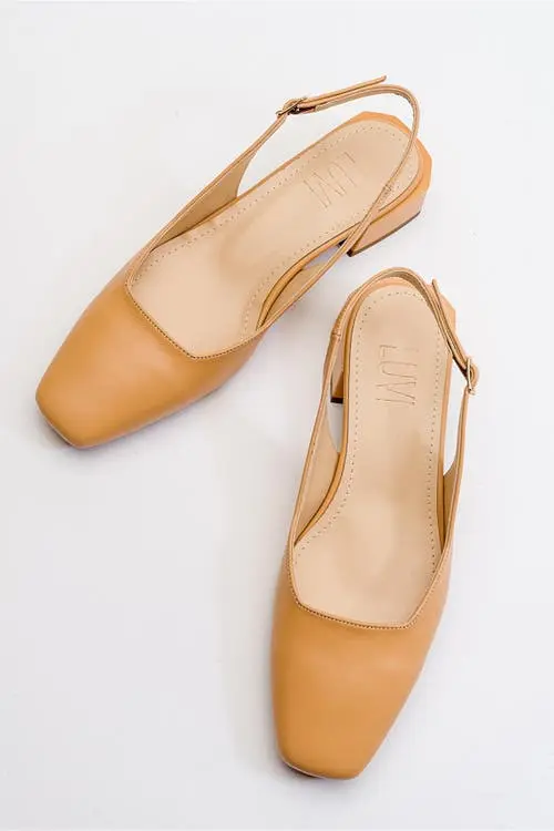 PROLOGUE SHOES Round Toe Slingback Pumps - Dark Beige