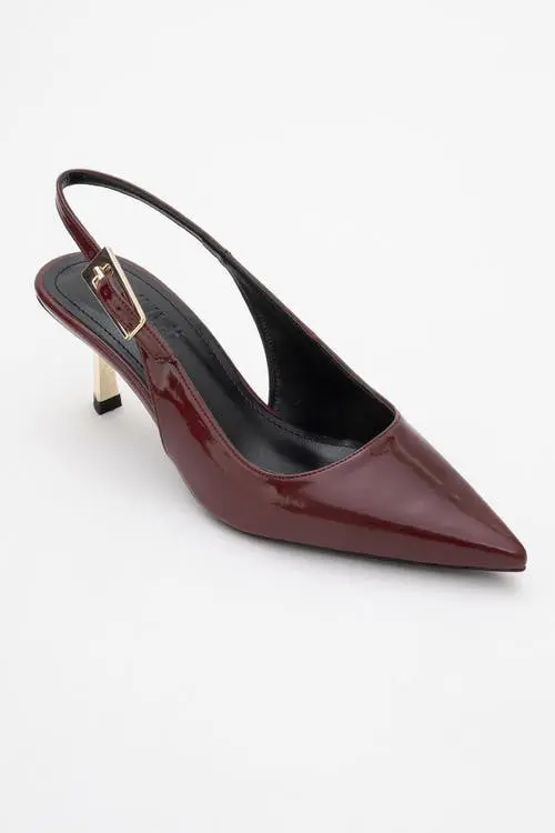 PROLOGUE SHOES Pointed Toe Slingback Pump - Burgundy Patent