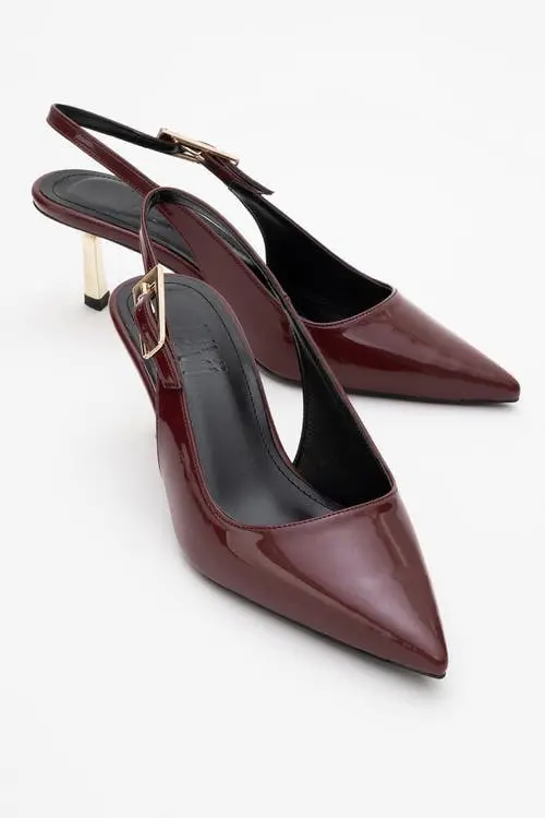 PROLOGUE SHOES Pointed Toe Slingback Pump - Burgundy Patent